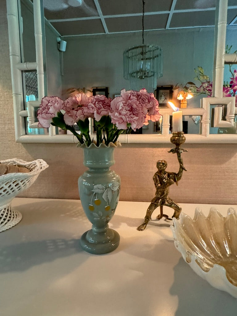 Vintage Victorian Opaline Glass Vase with ruffle edge – The Jungle Emporium